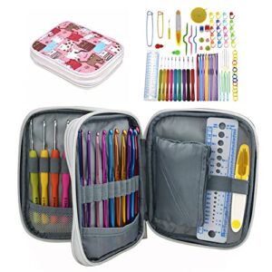 katech crochet hooks kit with case, 85-piece crochet hooks set, ergonomic crochet hook crochet needles weave yarn kits diy hand knitting art tools for beginners and experienced crochet lovers