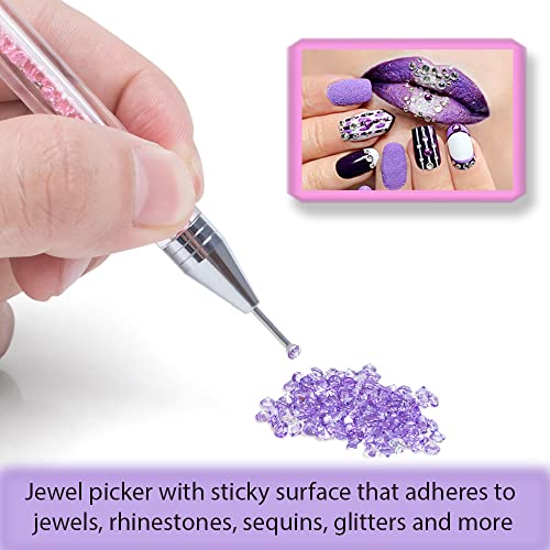 8 In 1 Pack, 2 Dual-ended Wax Pen for Rhinestone Picker Dotting Pen Wax Pencil for DIY Nails Art, 4 Wax Tip Rhinestone Pen Applicator Gem Jewel Picker Tool, Pickup Tweezer, 500 Crystals Rhinestones.