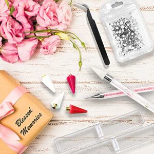 8 In 1 Pack, 2 Dual-ended Wax Pen for Rhinestone Picker Dotting Pen Wax Pencil for DIY Nails Art, 4 Wax Tip Rhinestone Pen Applicator Gem Jewel Picker Tool, Pickup Tweezer, 500 Crystals Rhinestones.