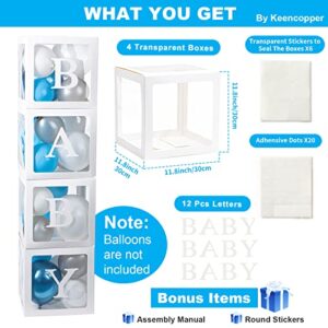 Keencopper Baby Boxes with 12 Letters for Baby Shower, Baby Shower Decorations for Boy Or Girl, 4 Pcs Transparent Balloon Boxes Clear Blocks for 1st Birthday, Gender Reveal Party Supplies Background