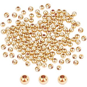 ph pandahall 300pcs 4mm 14k gold plated brass beads long-lasting round smooth spacer beads seamless loose ball beads gold metal beads for summer hawaii stackable necklace, bracelet, earring making