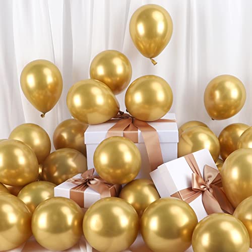 RUBFAC Gold Balloons, 120pcs 5 Inch Chrome Metallic Latex Gold Balloon for Party Supplies Birthday Anniversary Festival Baby Shower Wedding Engagement Decoration