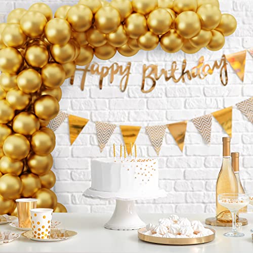 RUBFAC Gold Balloons, 120pcs 5 Inch Chrome Metallic Latex Gold Balloon for Party Supplies Birthday Anniversary Festival Baby Shower Wedding Engagement Decoration