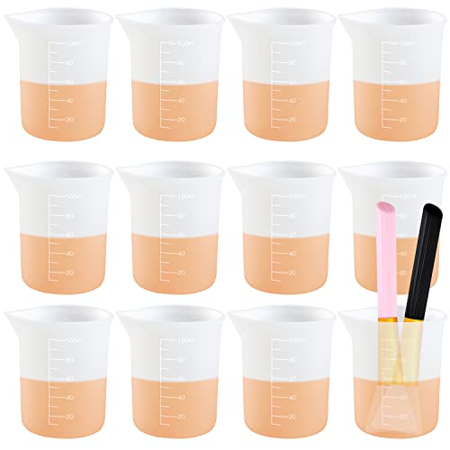 12PCS Silicone Measuring Cups for Resin,2PCS 250ml & 4PCS 100ml Measuring Cups, 4PCS Resin Cups,2PCS Silicone Brush , Non-Stick Glue Tools with Precise Scale