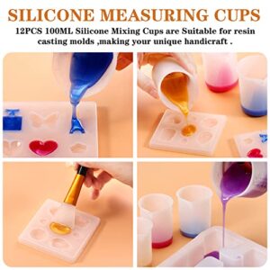 12PCS Silicone Measuring Cups for Resin,2PCS 250ml & 4PCS 100ml Measuring Cups, 4PCS Resin Cups,2PCS Silicone Brush , Non-Stick Glue Tools with Precise Scale