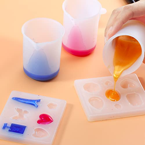 12PCS Silicone Measuring Cups for Resin,2PCS 250ml & 4PCS 100ml Measuring Cups, 4PCS Resin Cups,2PCS Silicone Brush , Non-Stick Glue Tools with Precise Scale