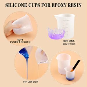 12PCS Silicone Measuring Cups for Resin,2PCS 250ml & 4PCS 100ml Measuring Cups, 4PCS Resin Cups,2PCS Silicone Brush , Non-Stick Glue Tools with Precise Scale