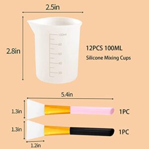 12PCS Silicone Measuring Cups for Resin,2PCS 250ml & 4PCS 100ml Measuring Cups, 4PCS Resin Cups,2PCS Silicone Brush , Non-Stick Glue Tools with Precise Scale