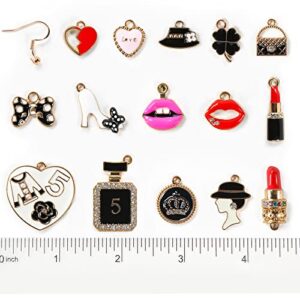 BigOtters 38PCS Assorted Mini Gold Plated Enamel Charm Set, 18PCS Women Makeup Fashion Charms Pendant Lipstick Perfume Fashion Style Charm Pendant with 20PCS Golden Ear Hooks in Jewelry Making