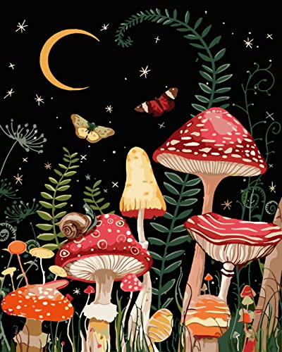 Paint by Number for Adults Beginner, DIY Painting by Numbers Kits for Adults Kids Paint Kits Canvas Gifts Arts Crafts for Home Decor Moon Mushroom Forest Butterfly 16x20 Inch