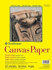 strathmore 300 series canvas paper pad, glue bound, 9×12 inches, 10 sheets (115lb/187g) – artist paper for adults and students – acrylic and oil paints