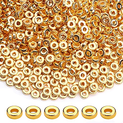 1500pcs 6mm Gold Flat Round Spacer Beads Disc Loose Jewelry Making Beads for DIY Bracelet Necklace Earring Craft Supplies