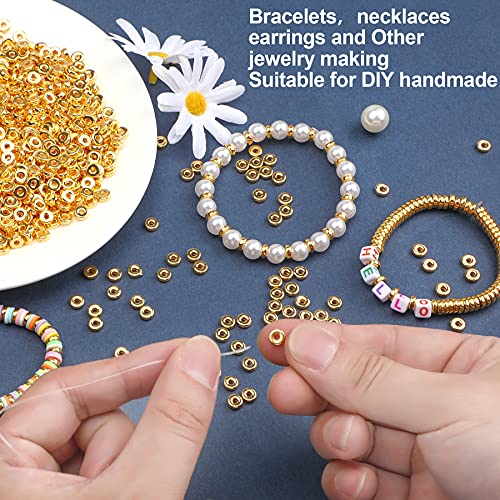 1500pcs 6mm Gold Flat Round Spacer Beads Disc Loose Jewelry Making Beads for DIY Bracelet Necklace Earring Craft Supplies