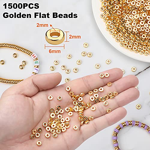 1500pcs 6mm Gold Flat Round Spacer Beads Disc Loose Jewelry Making Beads for DIY Bracelet Necklace Earring Craft Supplies