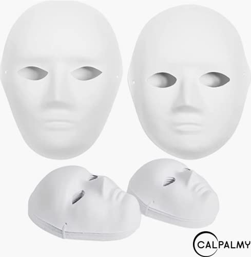 CALPALMY 14 Pack 2 Sizes Paper Mache Masks - Create Artistic Craft Projects from Wall Decorations to Theater and Halloween Costumes; Party, Masquerade Parties and Classroom Art White