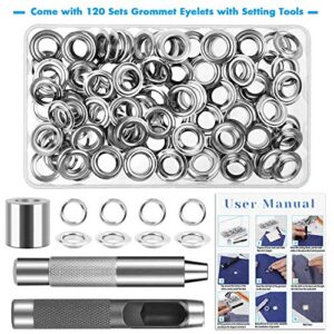 120 Sets Grommet Tool Kit 1/2 Inch, Cridoz Grommet Eyelets Kit with Setting Tools and Storage Box for Fabric, Tarps, Curtains