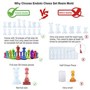 Endoto Chess Set with Checkers Board Silicone Resin Mold, 16 Pieces Full Size 3D Chess Crystal Epoxy Casting Molds for DIY Art Crafts Making, Family Party Board Games and Home Decoration