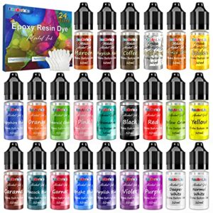 alcohol ink set – 24 vivid colors, concentrated alcohol-based ink, epoxy resin paint with metallic color dye for resin coasters, acrylic painting, tumbler making,10ml each