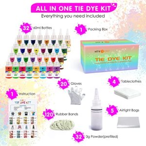 HTVRONT Tie Dye Kit - 32 Vibrant Colors Pre-Filled Bottles Tyedyedye Kit, Permanent Non-Toxic Tie Dye Kit for Large Groups Kids Adults ,Tye Dye Kit for Fabric Textile Handmade Party(Just Add Water)