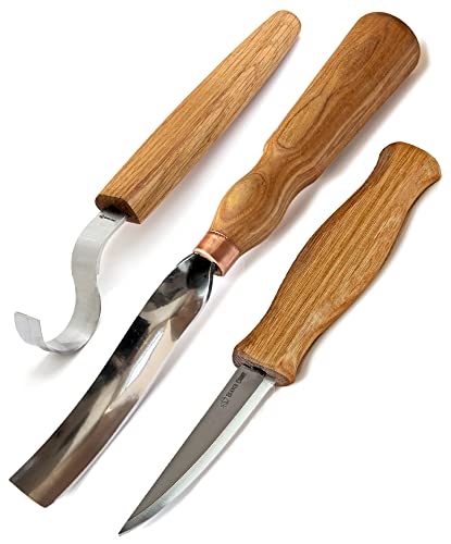 BeaverCraft S14 Wood Carving Tools Kit Wood Carving Set Wood Carving Hook Knife Set Spoon Carving Tools Spoon Knife Set Bowl Kuksa Scoop Cup Carving Tools Wood Gouges Spoon Carving Kit