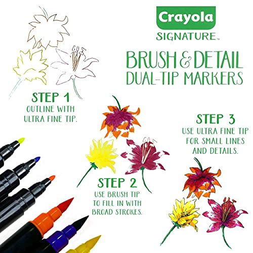 Crayola Brush & Detail Dual Tip Marker Set (32ct), Adult Coloring Markers, Gifts for Teens & Adults