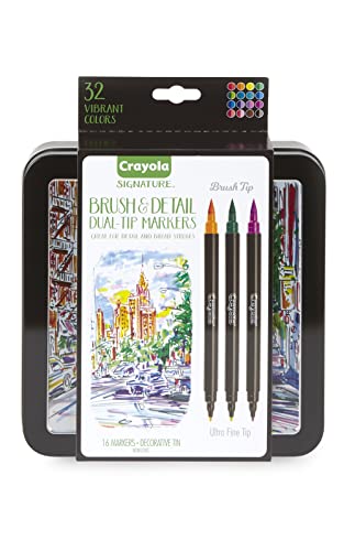 Crayola Brush & Detail Dual Tip Marker Set (32ct), Adult Coloring Markers, Gifts for Teens & Adults