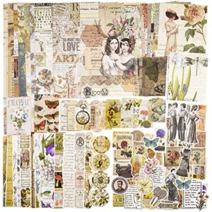 artsmona 100 pieces vintage ephemera pack junk journal kit scrapbook supplies decoupage paper sticker material for art journaling bullet journals planners collage album crafter gifts (retro)