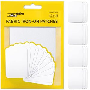 zefffka premium quality fabric iron-on patches inside & outside strongest glue 100% cotton white repair decorating kit 12 pieces size 3″ by 4-1/4″ (7.5 cm x 10.5 cm)