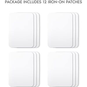 ZEFFFKA Premium Quality Fabric Iron-on Patches Inside & Outside Strongest Glue 100% Cotton White Repair Decorating Kit 12 Pieces Size 3" by 4-1/4" (7.5 cm x 10.5 cm)