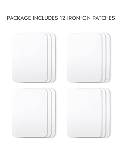 ZEFFFKA Premium Quality Fabric Iron-on Patches Inside & Outside Strongest Glue 100% Cotton White Repair Decorating Kit 12 Pieces Size 3" by 4-1/4" (7.5 cm x 10.5 cm)