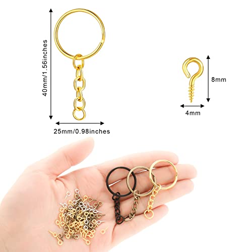 360 Pieces Keychain Rings for Crafts Including 90 Pieces Keychain Rings with 90 Pieces Open Jump Rings Connectors 180 Pieces Small Screw Eye Pins Hooks for DIY Keychain Supplies(Mixed Color,25 mm)