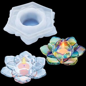 palksky lotus tealight candles holders resin mold, flower candlestick epoxy casting silicone molds for diy jewelry box, trinket container, candy box home table decoration