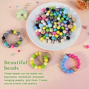 255Pcs Silicone Beads, Silicone Beads for Keychain Making, 12mm 15mm Loose Beads for Keychain Making 15 Colors Bead Bracelet Making kit, Craft Necklace Beads for DIY Jewelry Making