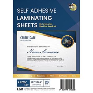 no heat laminating sheets self sealing 8.5 x 11 inch, 20 pack, 4mil thickness, no machine self adhesive laminating sheets [letter size] by ha shi