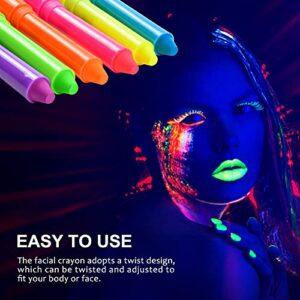 12 Pack Glow in The Dark Paint, Glow in The Dark Face Body Paint Glow Sticks Makeup Face Painting Kits for Kids Adult, Neon Face Paint Crayons for Halloween and Parties (6 Colors)