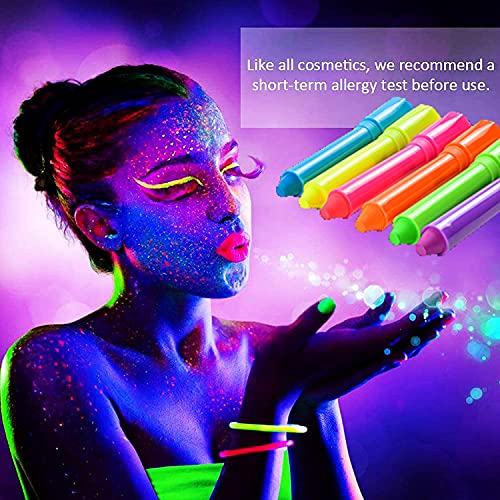 12 Pack Glow in The Dark Paint, Glow in The Dark Face Body Paint Glow Sticks Makeup Face Painting Kits for Kids Adult, Neon Face Paint Crayons for Halloween and Parties (6 Colors)