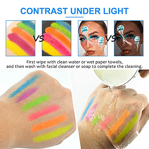 12 Pack Glow in The Dark Paint, Glow in The Dark Face Body Paint Glow Sticks Makeup Face Painting Kits for Kids Adult, Neon Face Paint Crayons for Halloween and Parties (6 Colors)