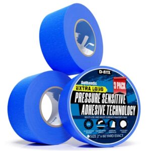 D-NYX 3 Pack Professional Painters Tape (2 inch x 60 Yards) Produces Sharp Lines | Blue Masking Tapes Residue-Free Multi-Surface Spray Paint Tape for Wall Renovation DIY Painting (180 Total Yd)