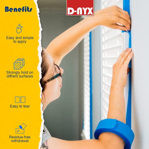 D-NYX 3 Pack Professional Painters Tape (2 inch x 60 Yards) Produces Sharp Lines | Blue Masking Tapes Residue-Free Multi-Surface Spray Paint Tape for Wall Renovation DIY Painting (180 Total Yd)