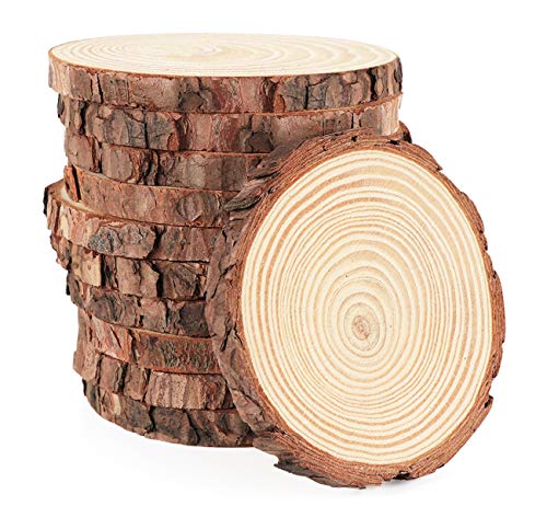 Wood Slices 16Pcs 3.5''-4'' Unfinished Wood Rounds Natural Thicken Slab with Bark for Coasters Centerpieces Wedding Rustic Craft Wooden Christmas Ornaments