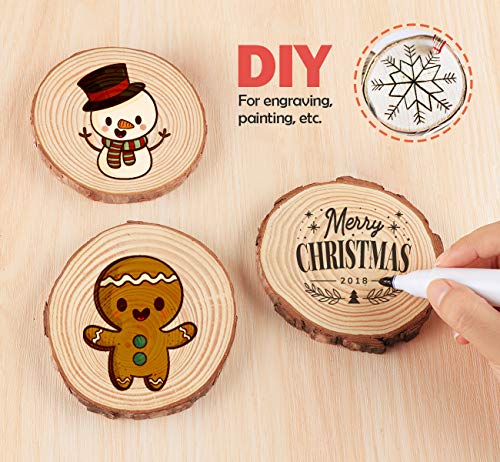 Wood Slices 16Pcs 3.5''-4'' Unfinished Wood Rounds Natural Thicken Slab with Bark for Coasters Centerpieces Wedding Rustic Craft Wooden Christmas Ornaments