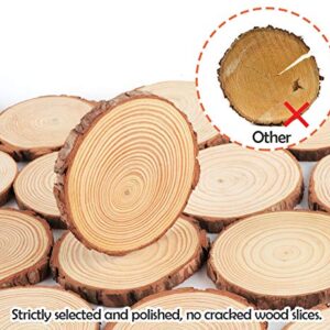 Wood Slices 16Pcs 3.5''-4'' Unfinished Wood Rounds Natural Thicken Slab with Bark for Coasters Centerpieces Wedding Rustic Craft Wooden Christmas Ornaments