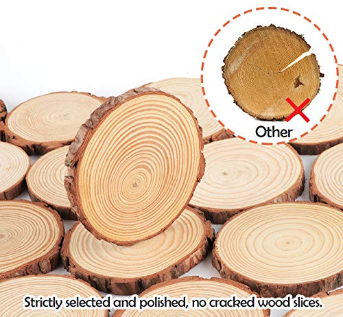 Wood Slices 16Pcs 3.5''-4'' Unfinished Wood Rounds Natural Thicken Slab with Bark for Coasters Centerpieces Wedding Rustic Craft Wooden Christmas Ornaments