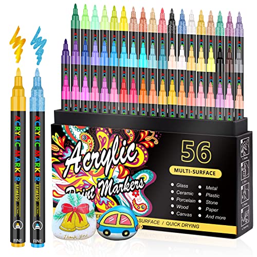 NICETY 56 Colors Acrylic Paint Pens, Acrylic Paint Markers, 0.7mm Extre Fine Paint Pens for Canvas, Rock Painting, Wood, Fabric, Ceramic, Stone, Metal