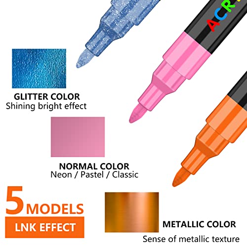 NICETY 56 Colors Acrylic Paint Pens, Acrylic Paint Markers, 0.7mm Extre Fine Paint Pens for Canvas, Rock Painting, Wood, Fabric, Ceramic, Stone, Metal