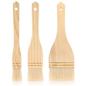 3 pieces flat hake brushes hake paint brush artist painting brushes set sheep hair bristles wash brush for watercolor, wash, ceramic and pottery painting (9 x 1 inches, 9 x 2 inches, 9 x 3 inches)