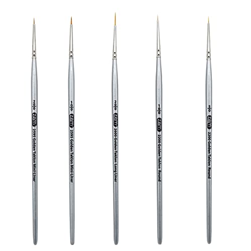 ZEM Brush Golden Taklon Mini Detail Brush Set Liner 20/0, Mini Liners 20/0, 10/0, Details 10/0, 5/0