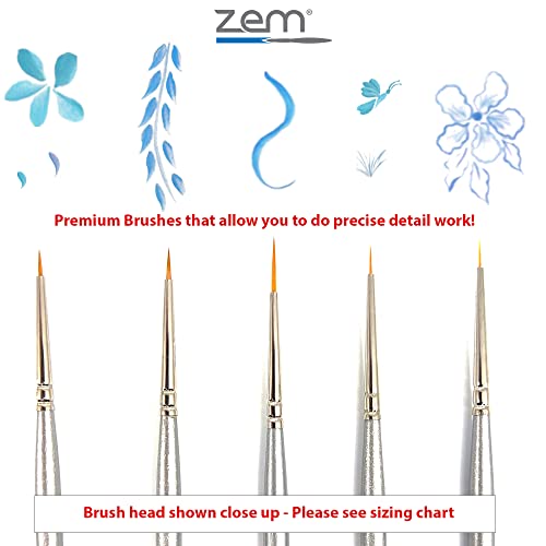 ZEM Brush Golden Taklon Mini Detail Brush Set Liner 20/0, Mini Liners 20/0, 10/0, Details 10/0, 5/0