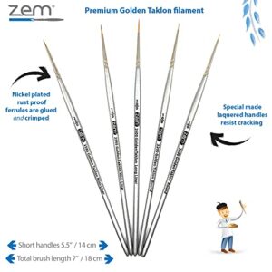 ZEM Brush Golden Taklon Mini Detail Brush Set Liner 20/0, Mini Liners 20/0, 10/0, Details 10/0, 5/0