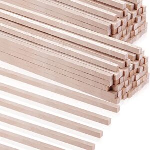 balsa wood sticks 1/8 x 1/8 x 12 inch hardwood square dowels unfinished wooden strips for diy molding crafts projects making (150 pieces)